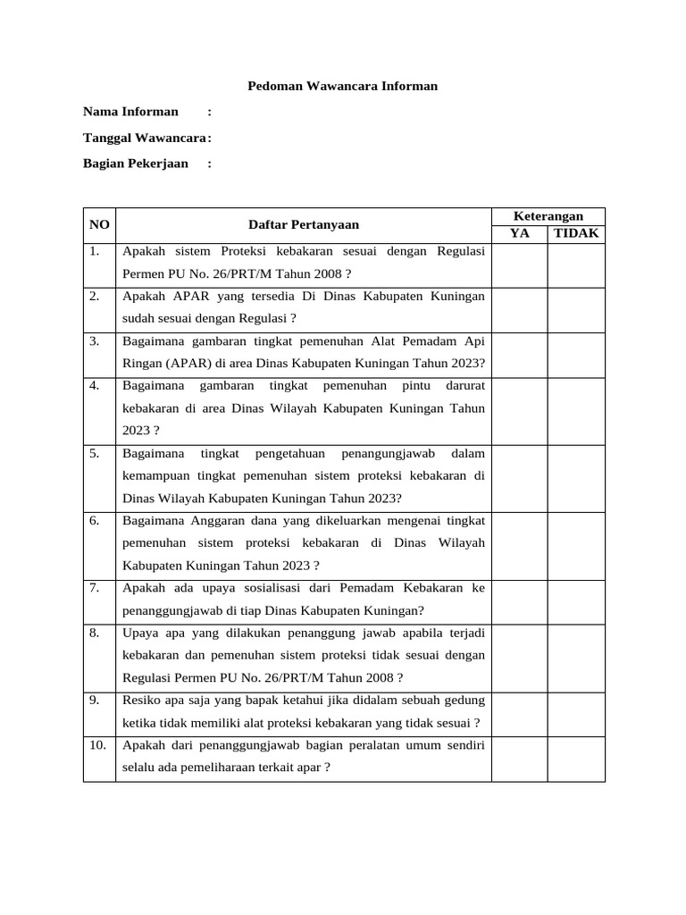 Pedoman Wawancara Dan Lembar Observasi | PDF