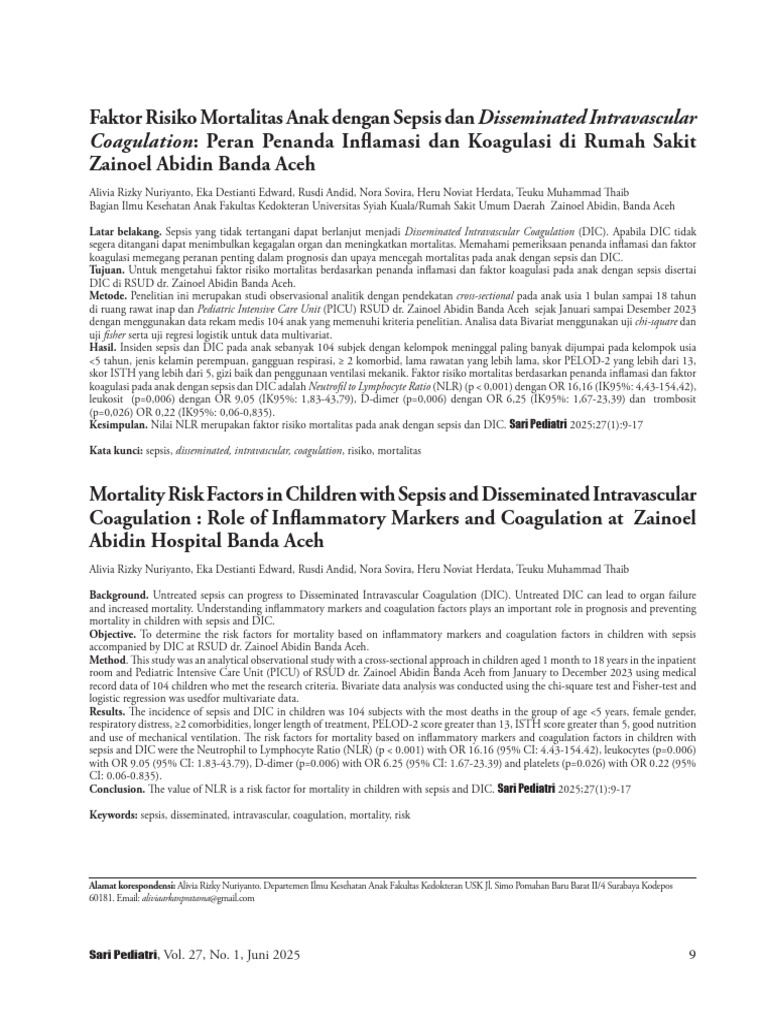 Risiko Mortalitas Anak: Sepsis dan DIC | PDF