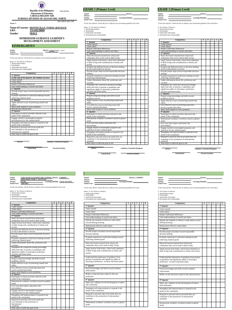 Modified HOMEROOM GUIDANCE LEARNERS DEVELOPMENT ASSESSMENT 1 2 1 | PDF ...