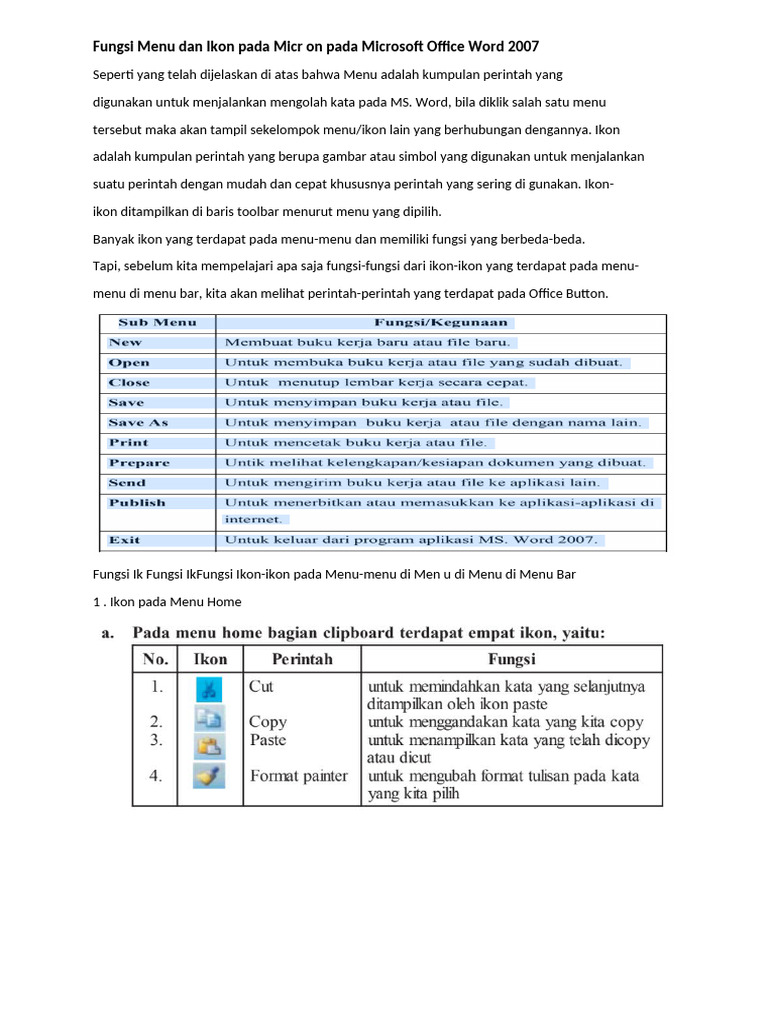 Fungsi Menu Dan Ikon Pada Micr On Pada Microsoft Office Word 2007 | PDF
