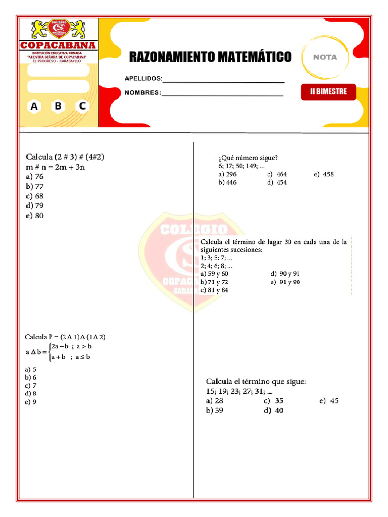 2 Bimestral Raz Mate 1ro | PDF