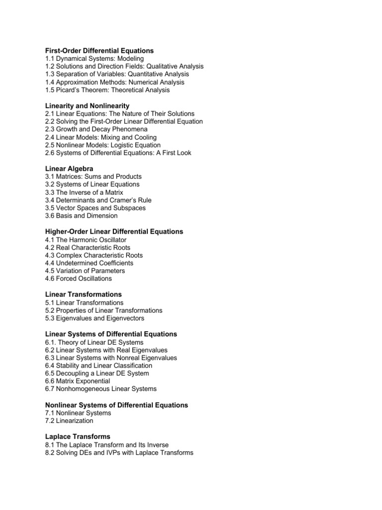 Syllabus Linear Algebra and Ordinary Differential Equations | PDF
