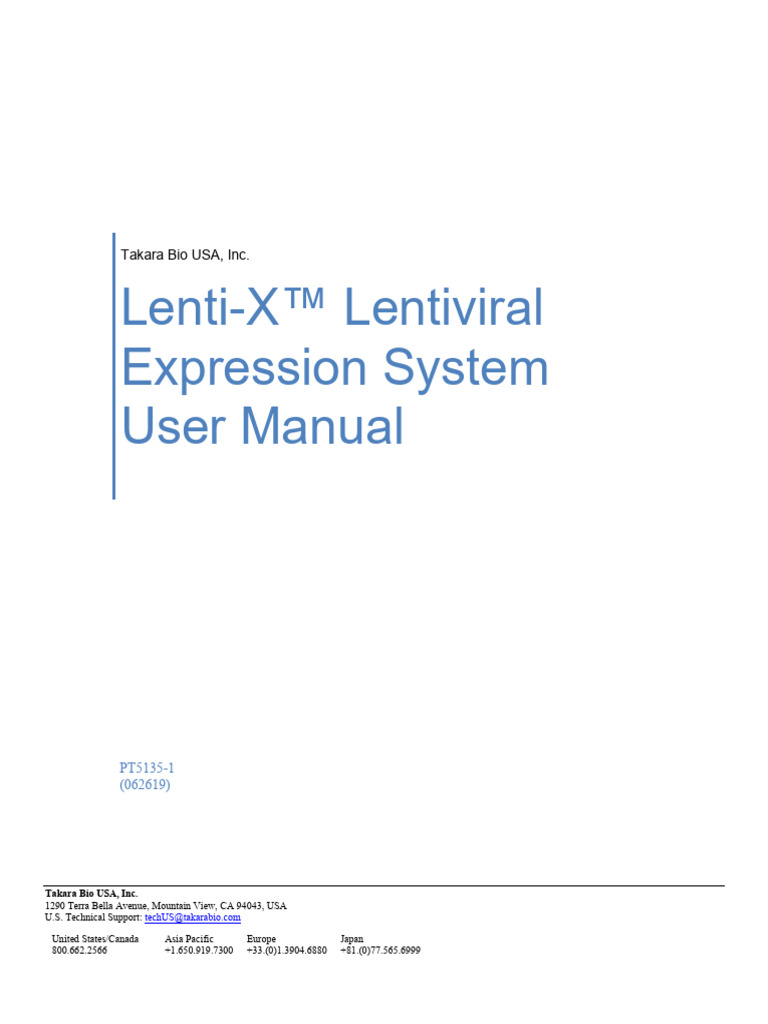 Lenti-X Lentiviral Expression Systems User Manual | PDF | Vector ...