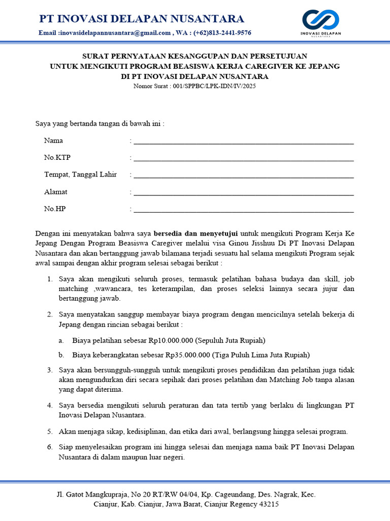 Surat Persetujuan - Full Talang Kaigo | PDF