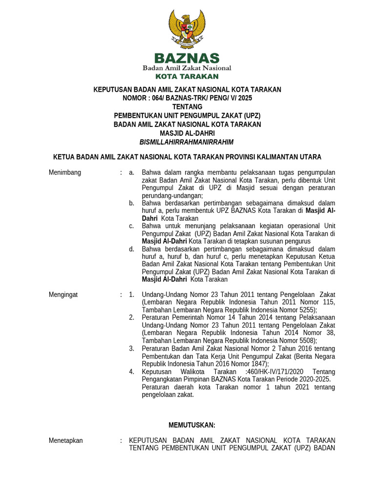 Format Terbaru SK Upz Masjid Al-Dahri | PDF
