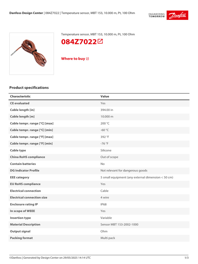 MBT 153 Temperature Sensor Specs | PDF