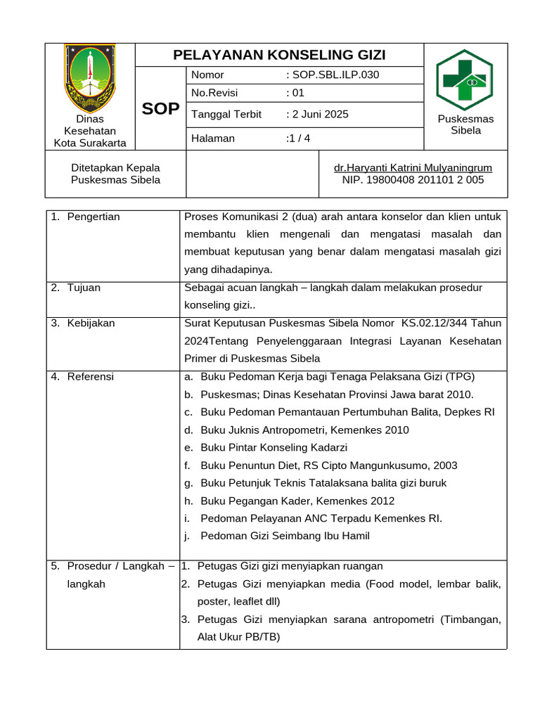 Sop Konseling Gizi | PDF