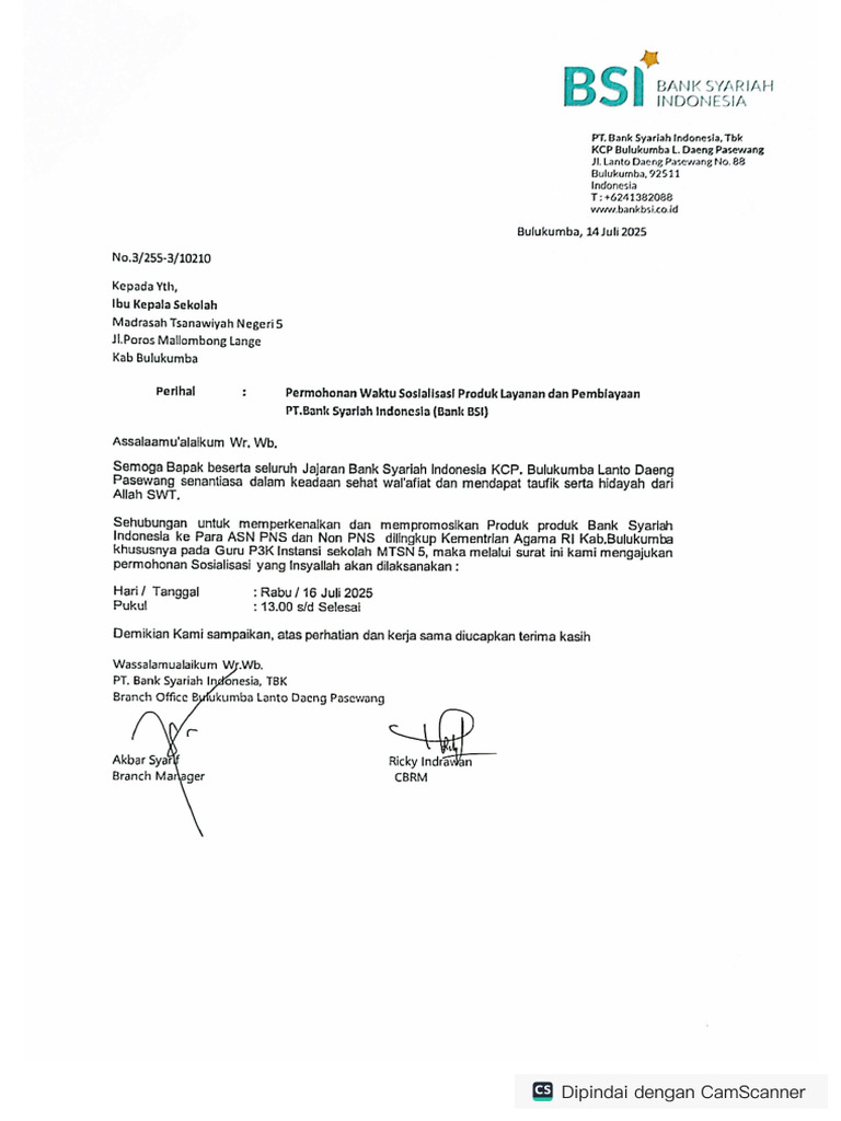 Surat Permohonan Sosialisasi Mts 5 | PDF
