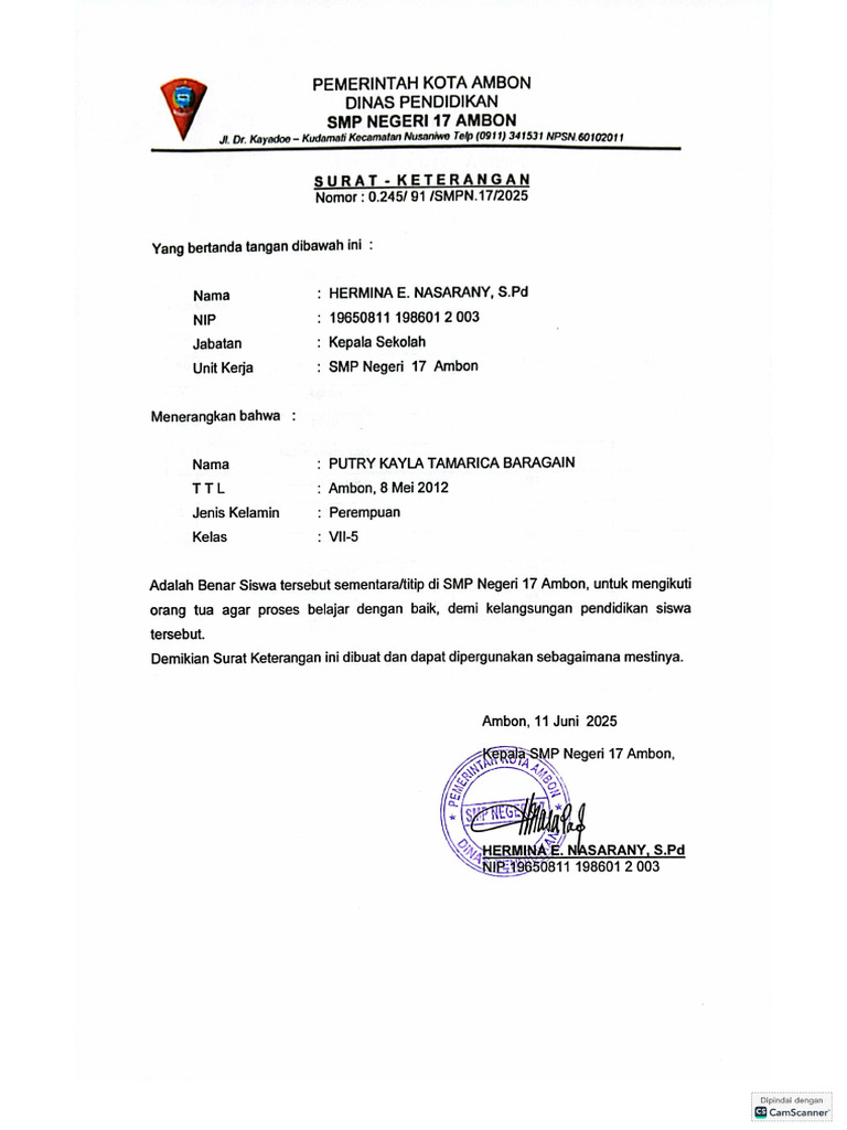 Surat Keterangan Putry | PDF