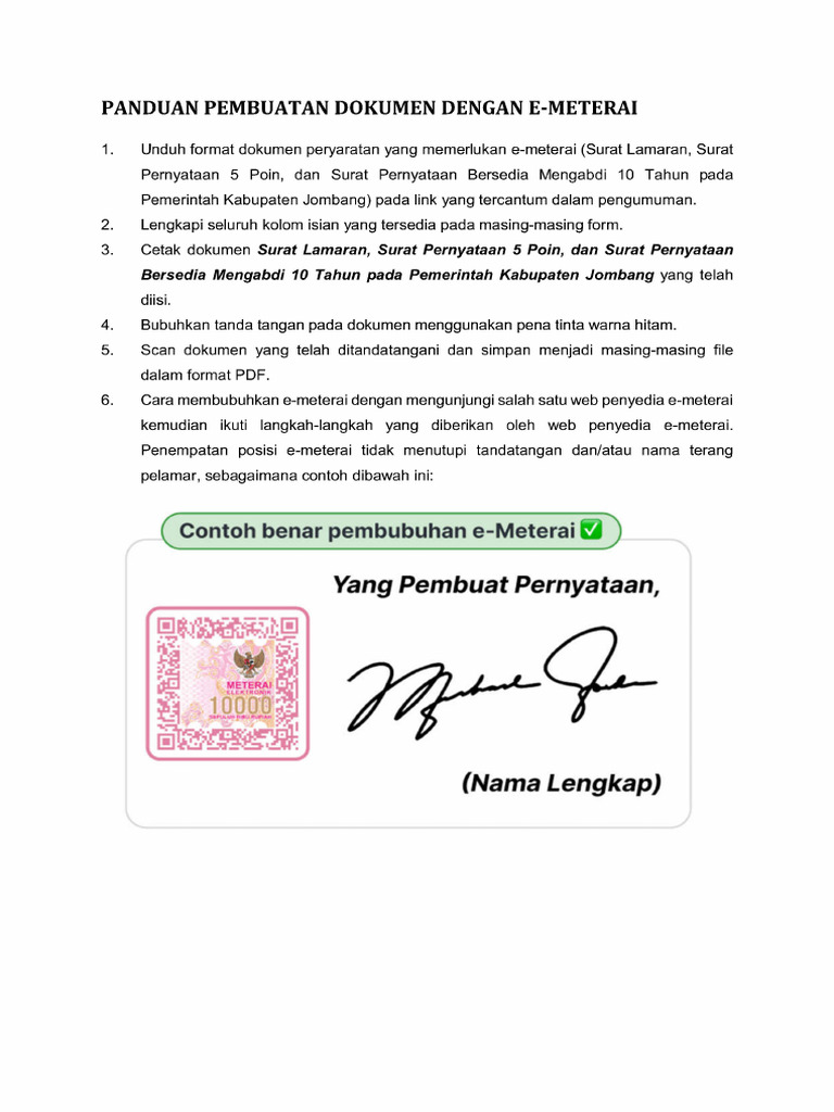 Panduan Pembuatan Dokumen Dengan E-Meterai | PDF