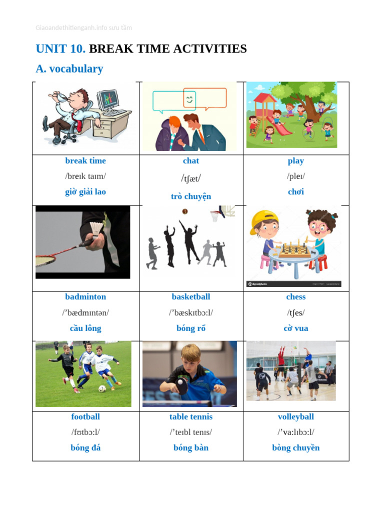 Break Time Activities in English | PDF