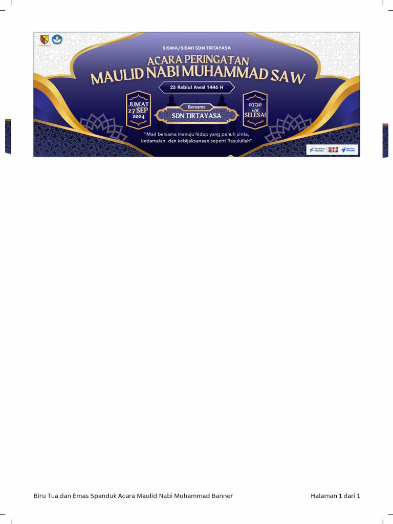 Biru Tua Dan Emas Spanduk Acara Maulid Nabi Muhammad Banner PDF | PDF