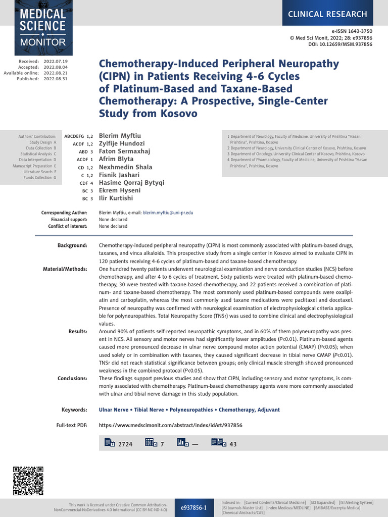 Myftiu Et Al. - 2022 - Chemotherapy-Induced Peripheral Neuropathy (CIPN) | PDF | Peripheral ...