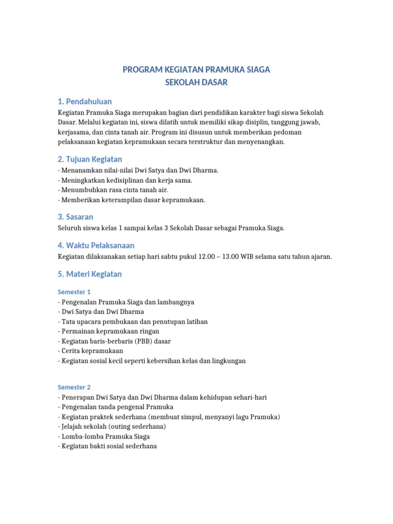 Program Pramuka Siaga SD | PDF