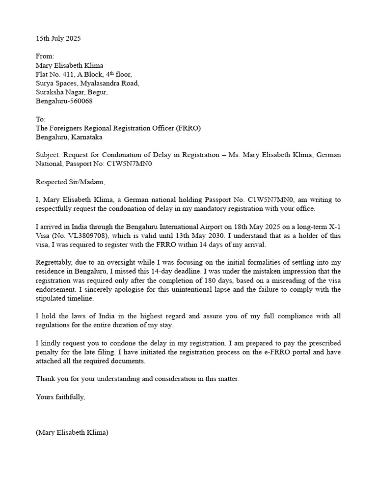 Letter For Condonation of Delay PDF | PDF
