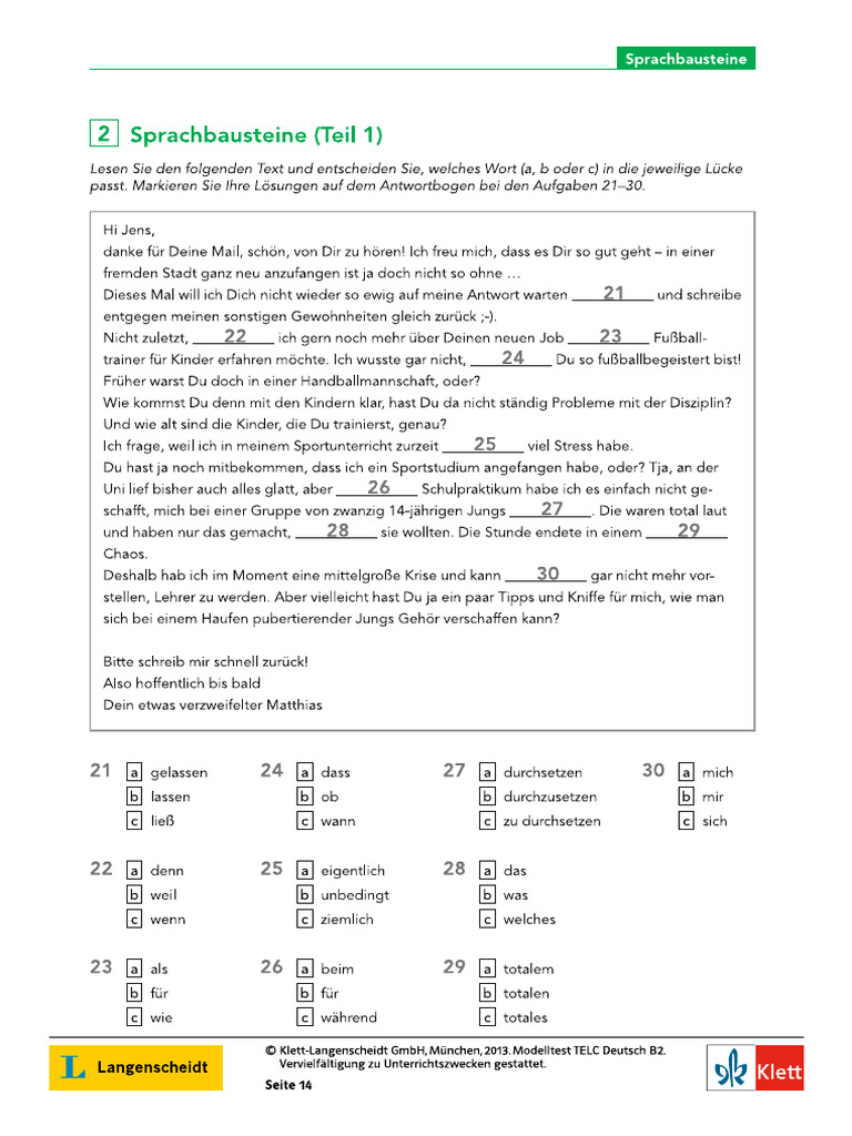 Sprachbausteine 1 B2 | PDF