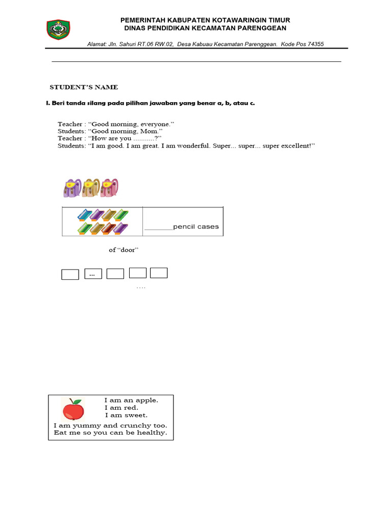 PSA Bahasa Inggris 1 Smt2. 2024 2025 SDN 1 Kabuau PDF | PDF | Edible Fruits | Fruit