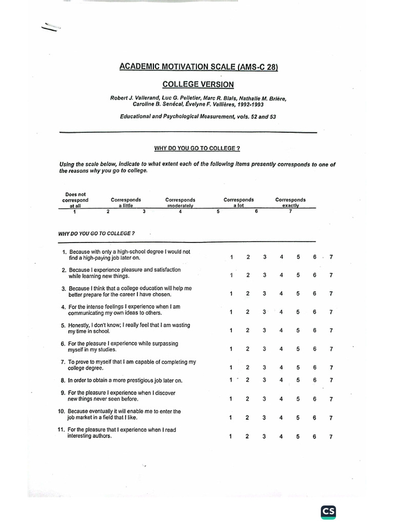 Academic Motivation Scale | PDF
