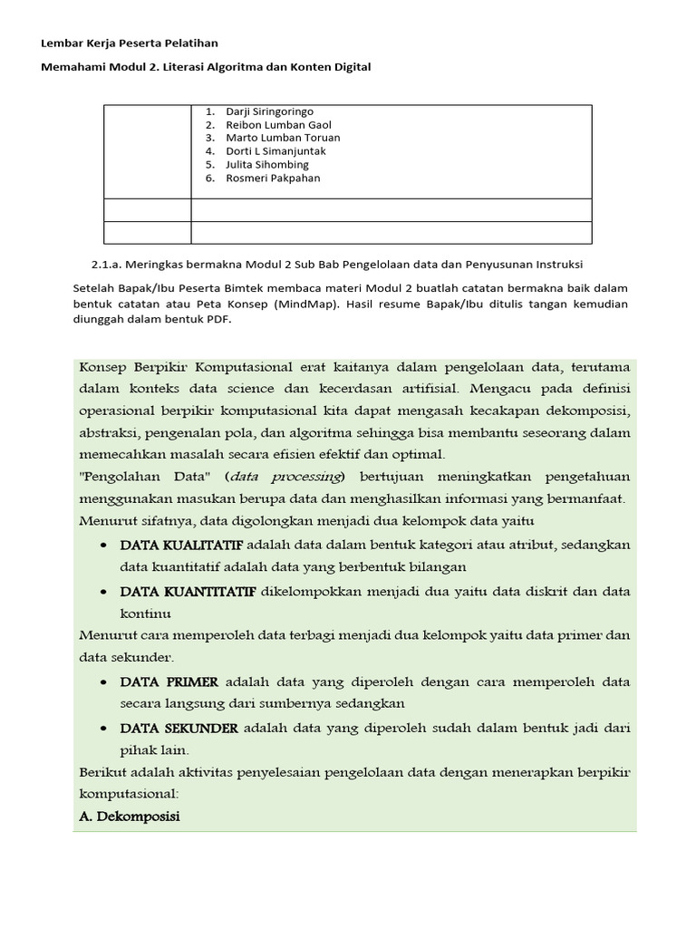 Modul 2 - LK Modul 2. Literasi Algoritma Dan Konten Digital | PDF