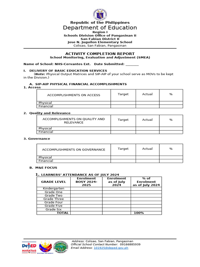 School Monitoring, Evaluation and Adjustment (SMEA) | PDF