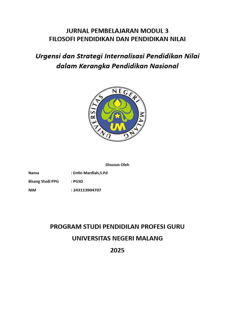 ENTIN MARDIAH - 243113904707 - Urgensi Dan Strategi Internalisasi ...