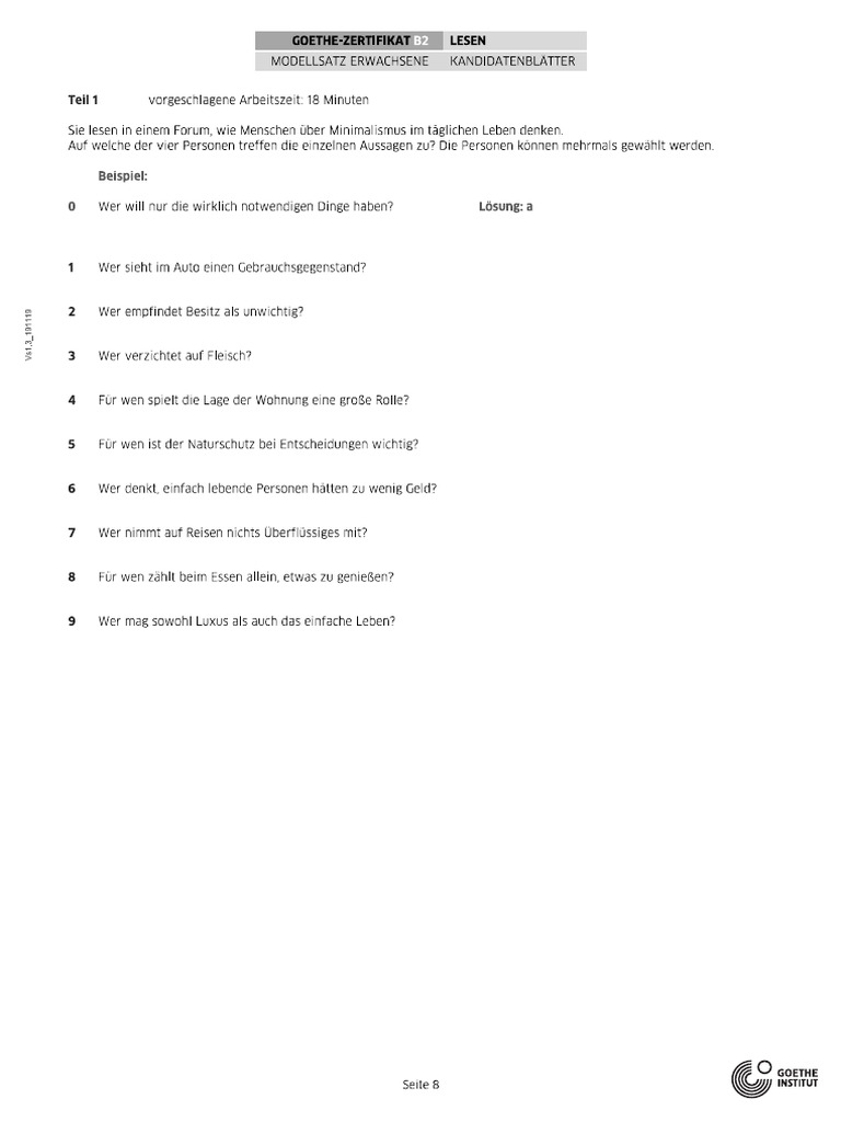 B2 Lesen Goethe Teil 1 | PDF