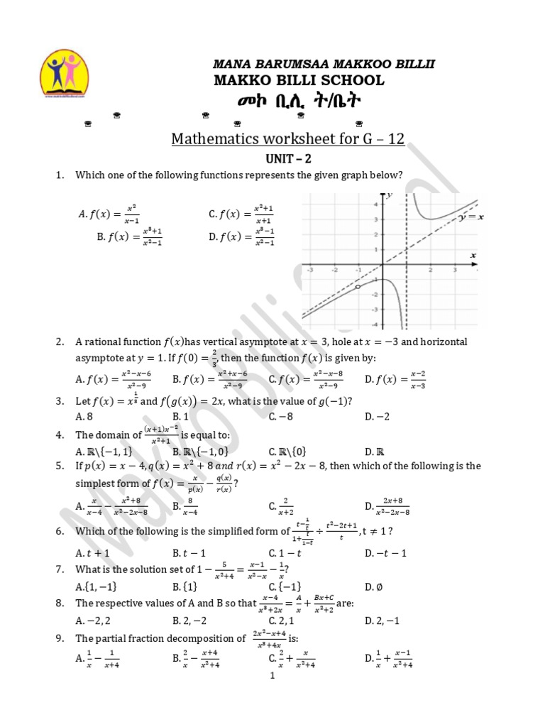 Maths Worksheet Unit 2 Grade 12 | PDF | Asymptote | Mathematical Relations