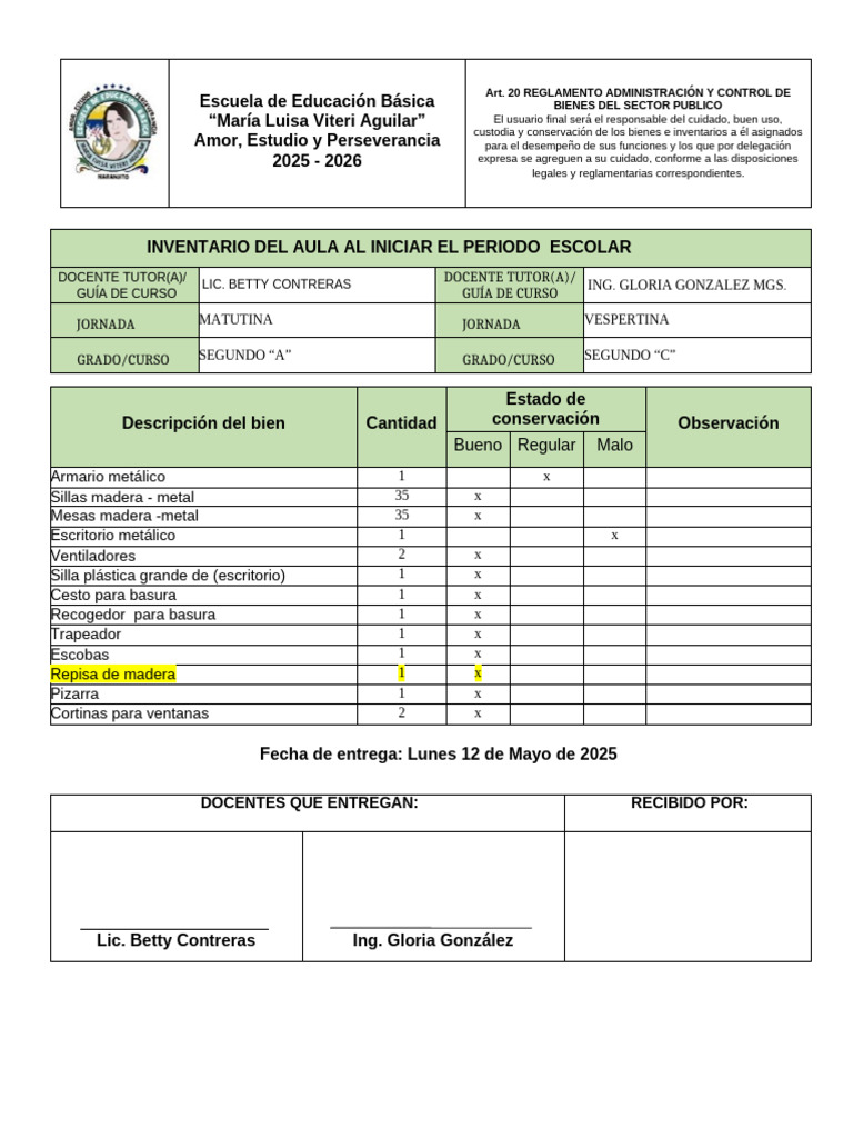 Inventario de segundo A,C 2025XISHGIHERIHGIER | PDF