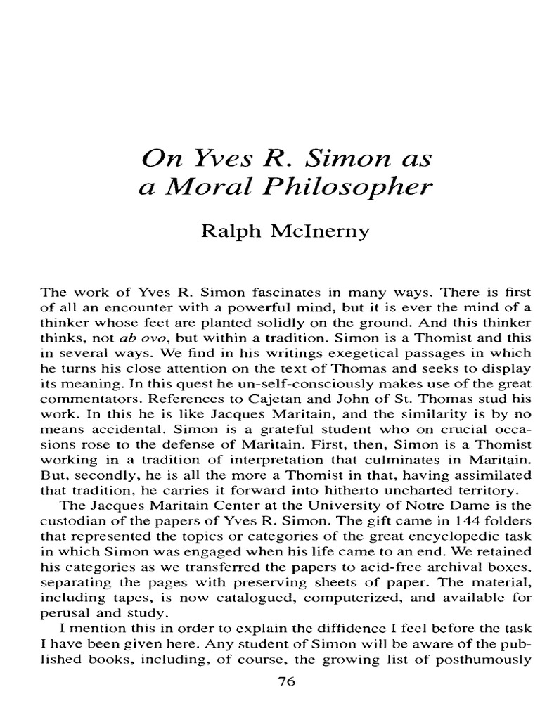 Yves R. Simon's Moral Philosophy Insights | PDF | Prudence | Truth