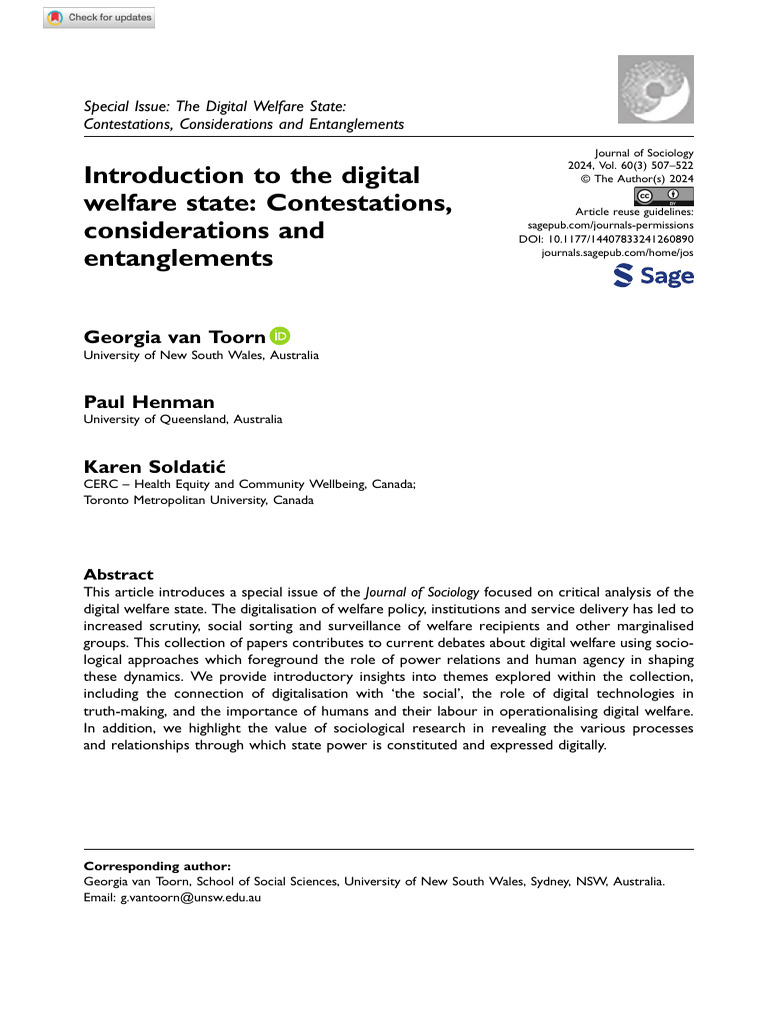 Van Toorn Et Al - 2024 - Introduction To The Digital Welfare State ...