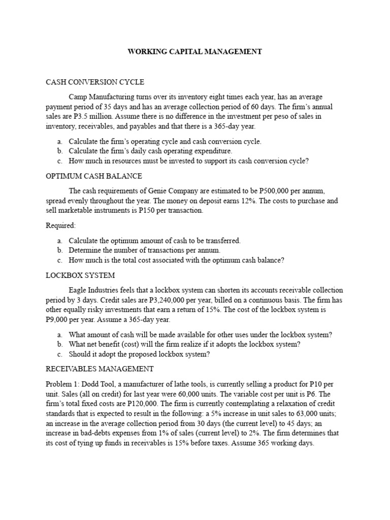 Working Capital Management | PDF | Cash | Inventory