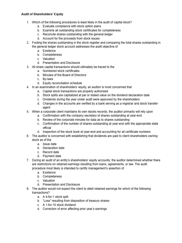 Audit of Shareholders Equity | PDF | Stocks | Equity (Finance)