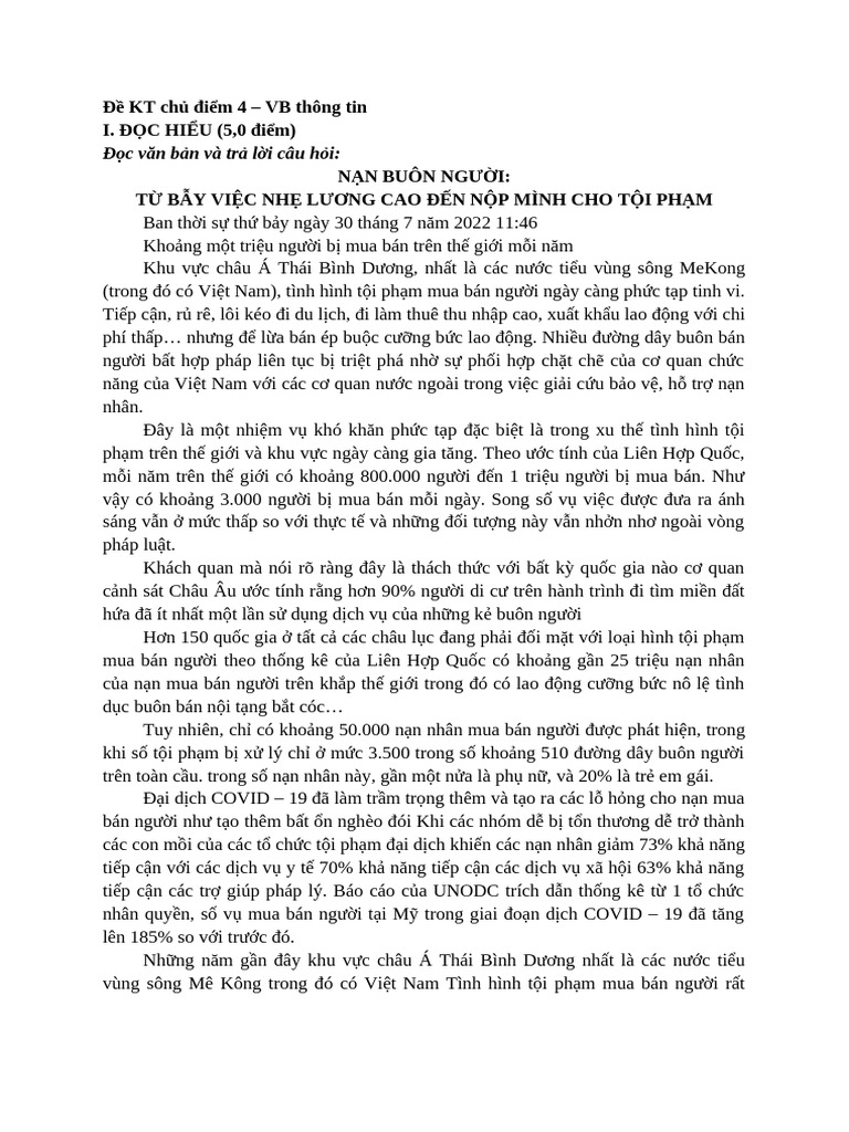 Đề KT chủ điểm 4 - VBTT | PDF