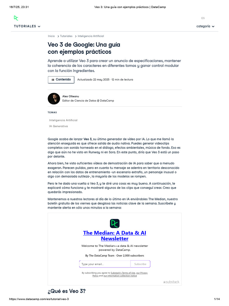 Veo 3 - Una Guía Con Ejemplos Prácticos - DataCamp | PDF | Inteligencia artificial ...