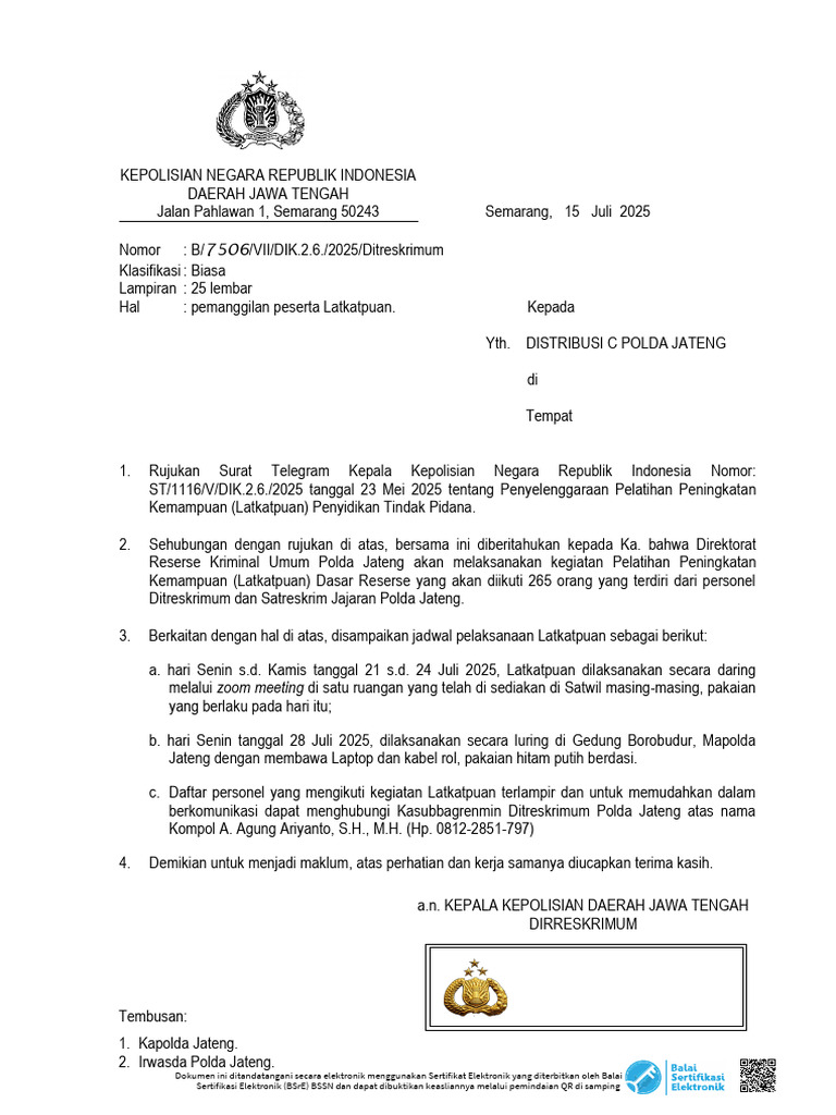 Surat Pemanggilan Peserta Latkatpuan | PDF