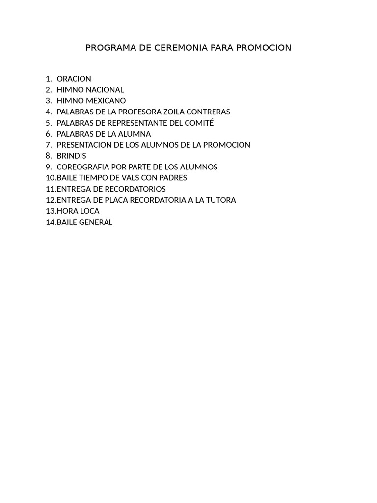 Programa de Ceremonia para Promocion | PDF