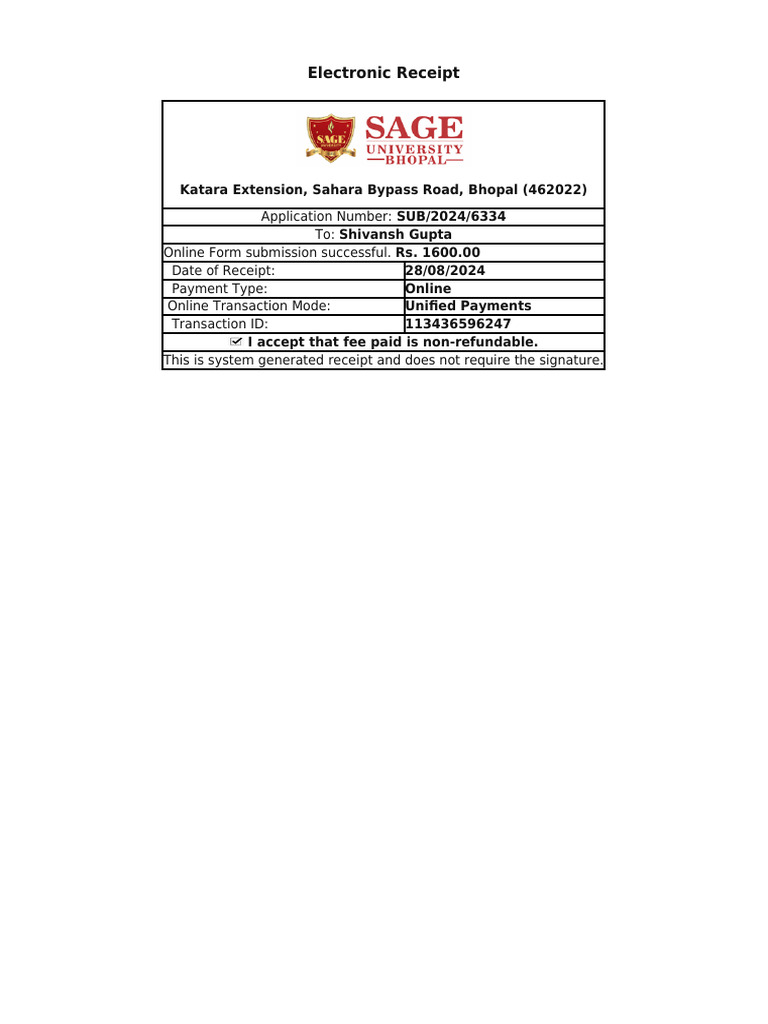 Acknowledgement Receipt SUB 2024 6334 | PDF
