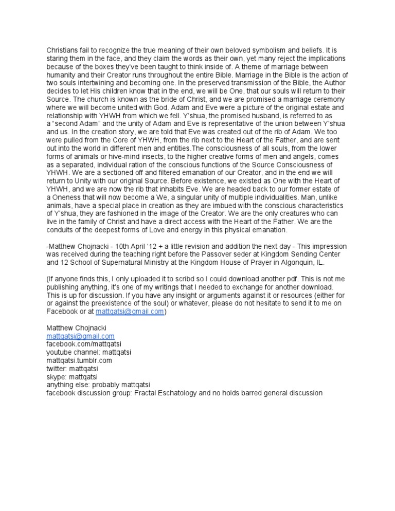 Pre Existence of The Soul | PDF | Adam And Eve | Eve