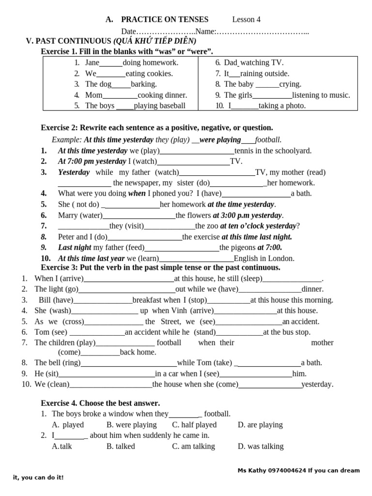 Lesson 4 - Past Continuous | PDF