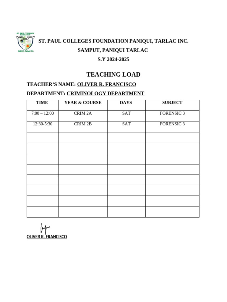 Criminology Teaching Schedule 2024-2025 | PDF