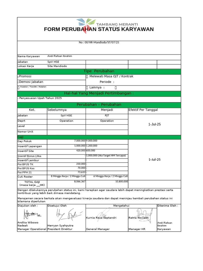 Permohonan Penyesuaian Jabatan & Gaji | PDF