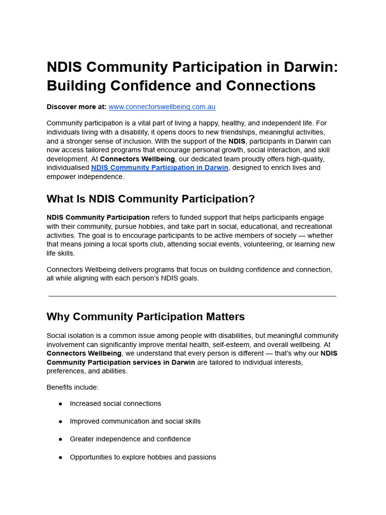 NDIS Community Participation in Darwin - Building Confidence and ...