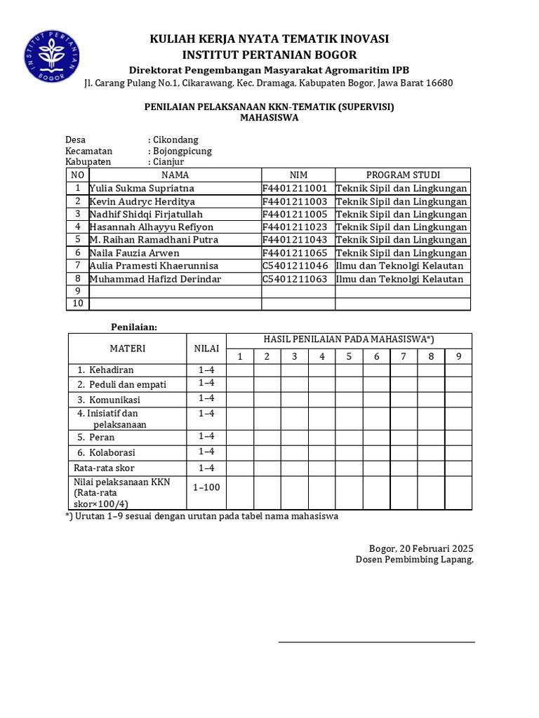 Form Penilaian Antar Mahasiswa | PDF