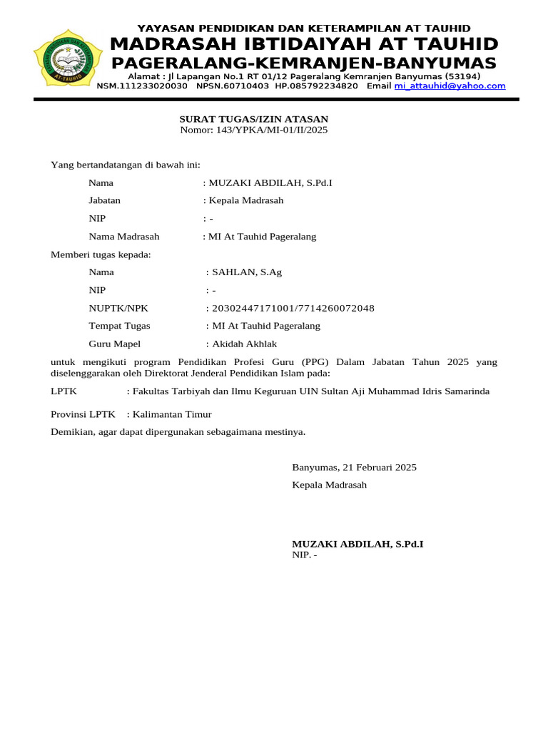 Contoh Format Surat Izin Atasan | PDF