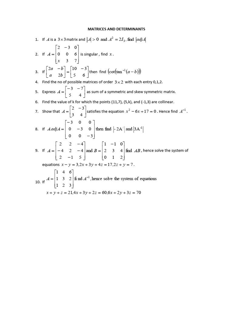 Matrices And Determinants Exercises Pdf