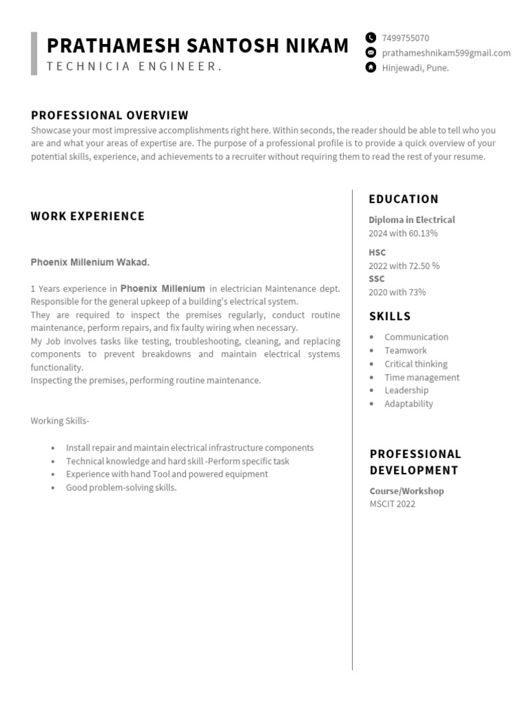 Prathamesh Nikam Resume - 2025 | PDF | Electrician