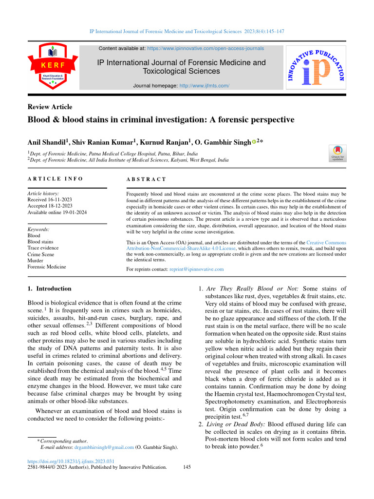 Forensic Analysis of Blood Stains | PDF | Staining | Forensic Science