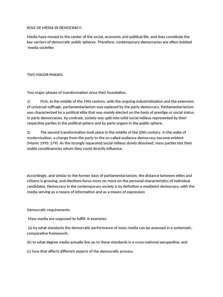 Role of Media in Democracy Pt.2 | PDF | Democracy | Political Ideologies