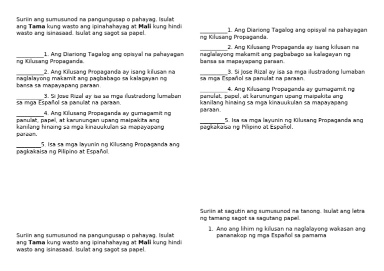 Suriin Ang Sumusunod Na Pangungusap o Pahayag | PDF