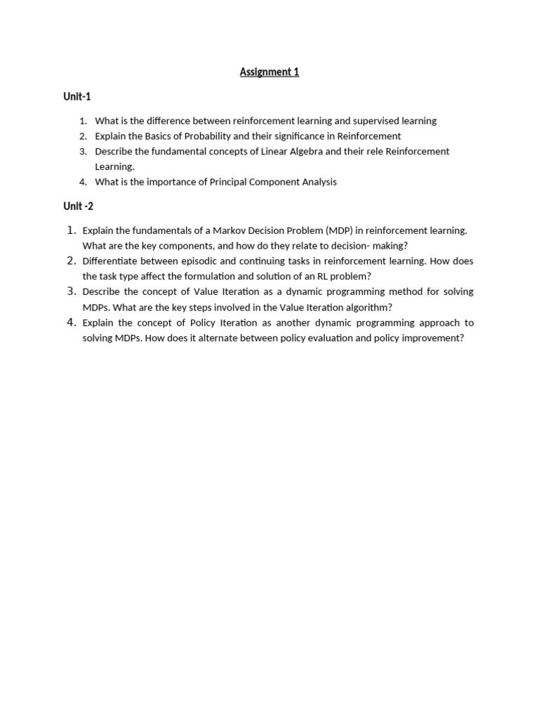 REINFORCEMENT LEARNING Assignment 1 | PDF